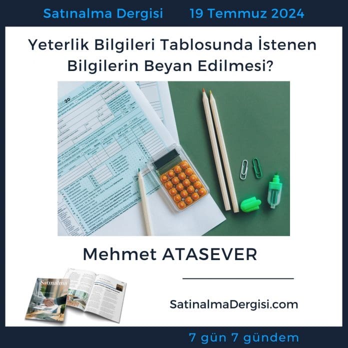 Yeterlik Bilgileri Tablosunda İstenen Bilgilerin Beyan Edilmesi ...